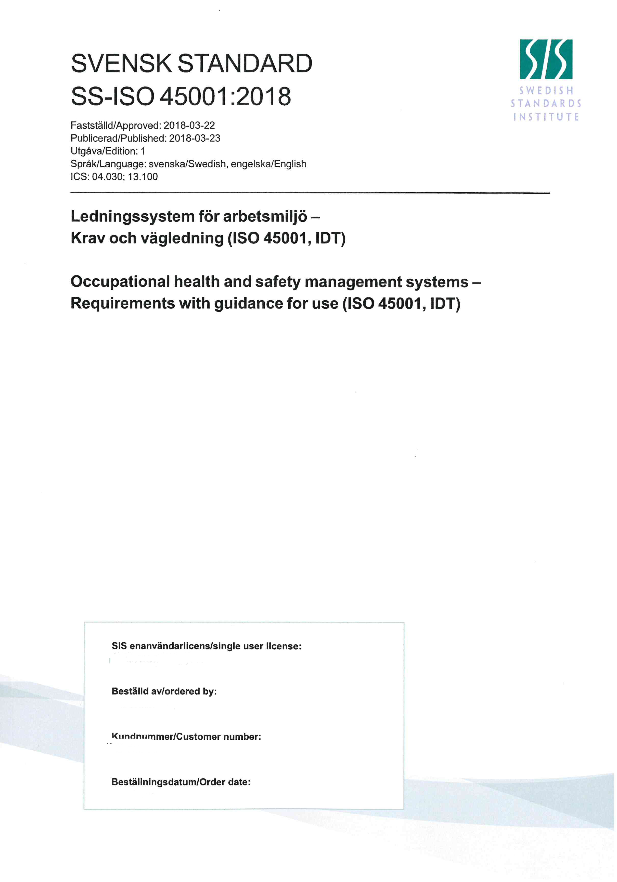 E-BOK SS-ISO 45001:2018 Ledningssystem f | Svensk Byggtjänst